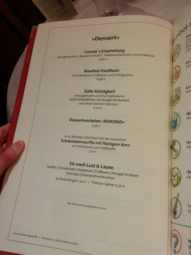 Speisekarte von Restaurant Rokoko, Veitshöchheim