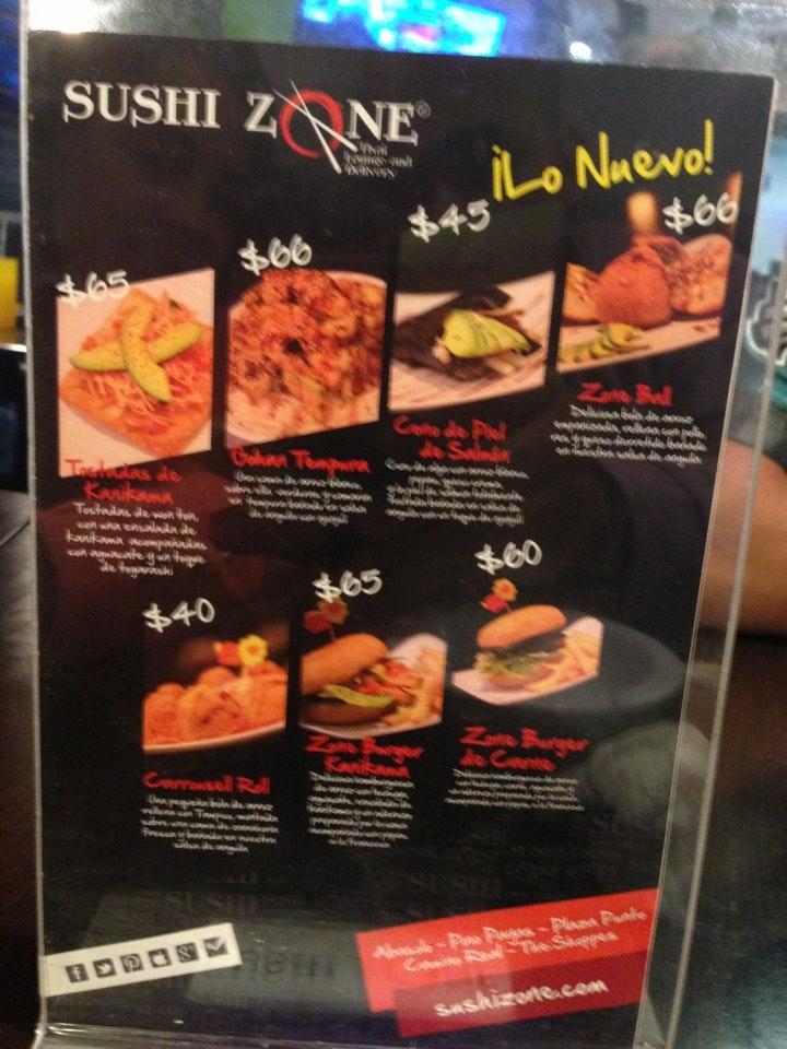 Menu at Sushi Zone restaurant, La Paz, Mariano Abasolo
