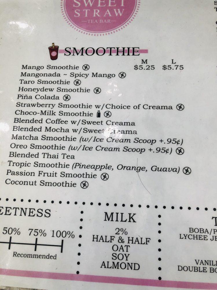 Menu at Sweet Straw, Napa