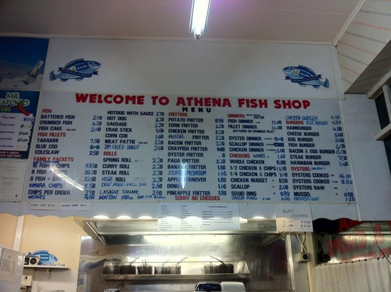 Menu at Athena Fish & Chips fast food, Wellington