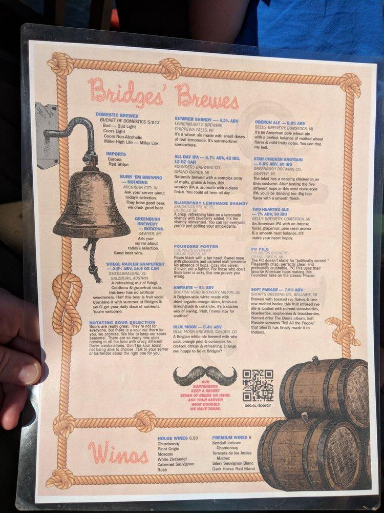 Menu at Bridges Waterside Grille restaurant, Michigan City