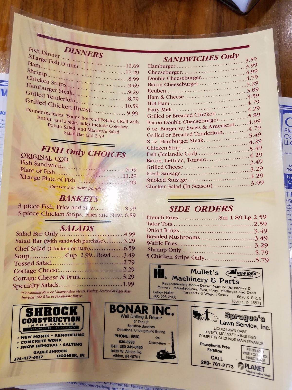 Menu at Charger House Restaurant, Ligonier, 111 US-6E