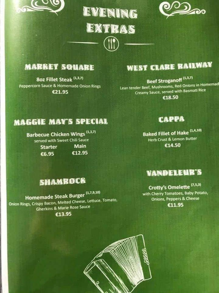 Menu at Crottys Pub, Kilrush