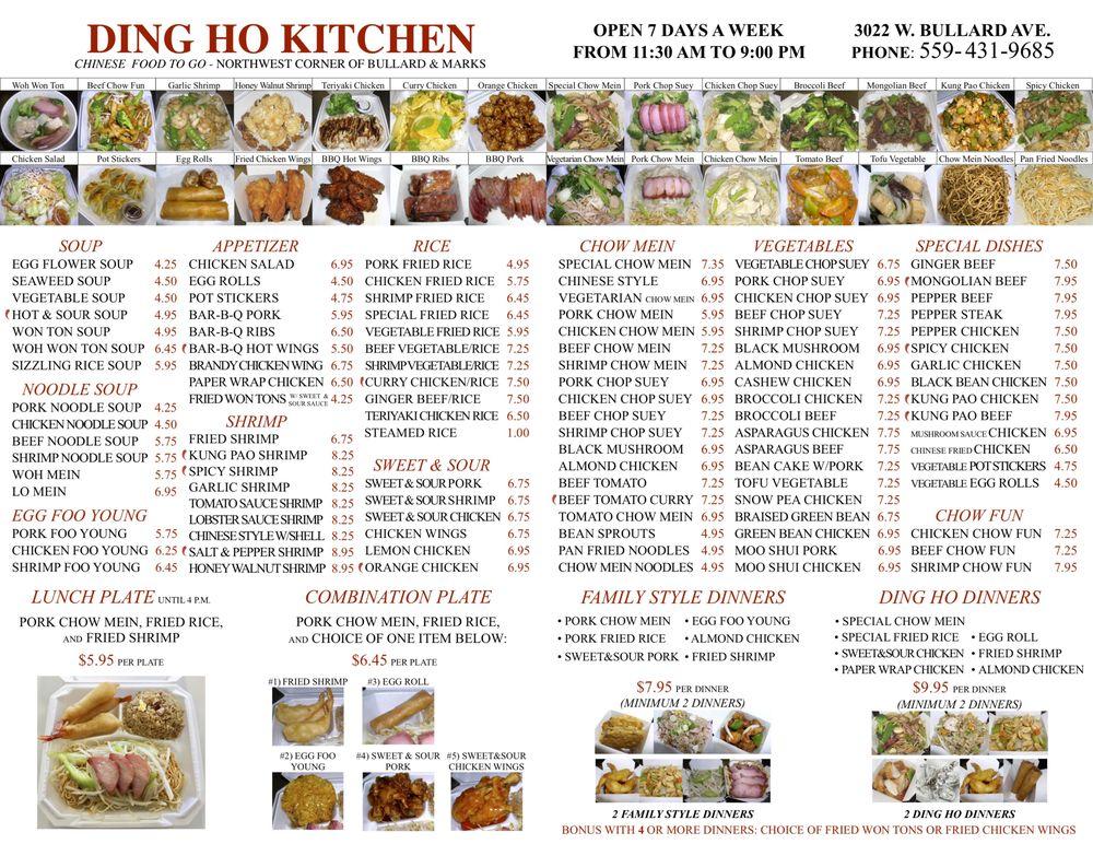 Menu at Ding Ho Kitchen restaurant, Fresno