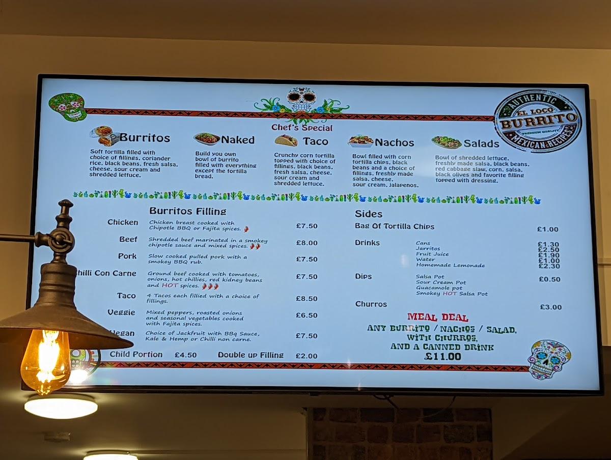 Menu at El Loco Burrito restaurant, London