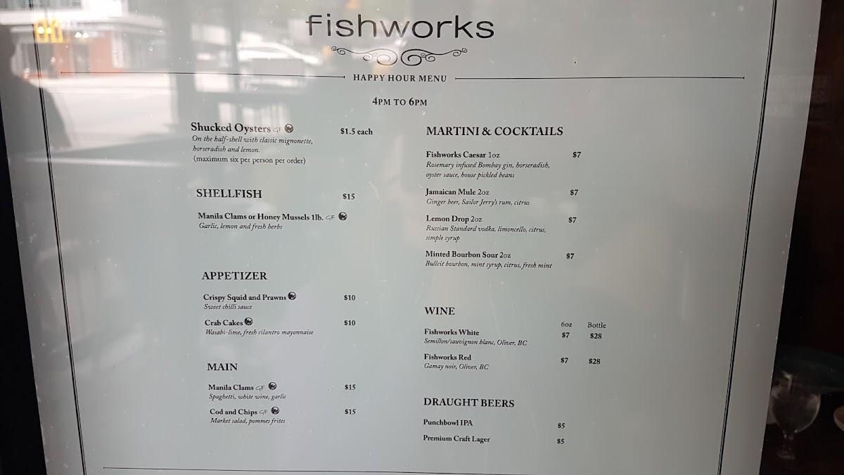 Menu at Fishworks restaurant, North Vancouver