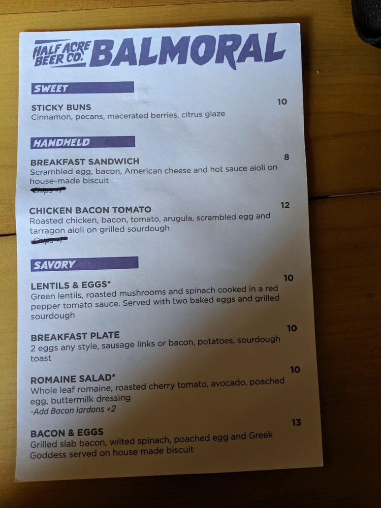 Menu at Half Acre Beer pub & bar, Chicago