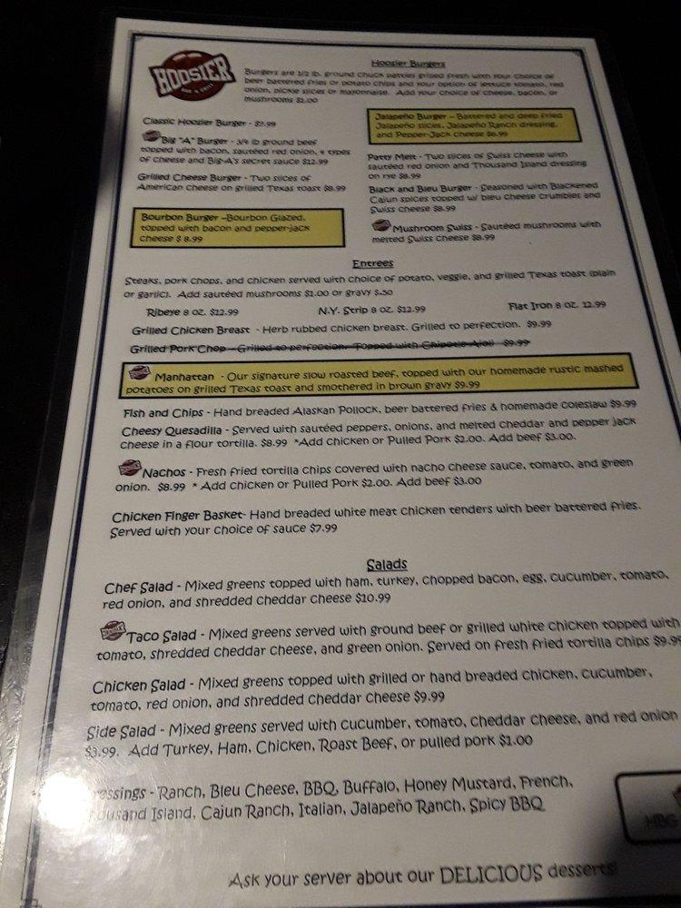 Menu at Hoosier Bar & Grill, Bloomington, W Richland Plaza Dr