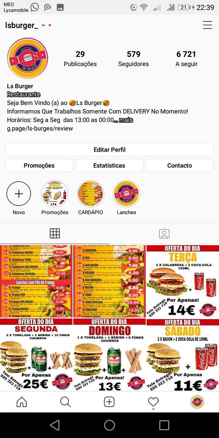 Menu at LS burger restaurant, São João dos Montes