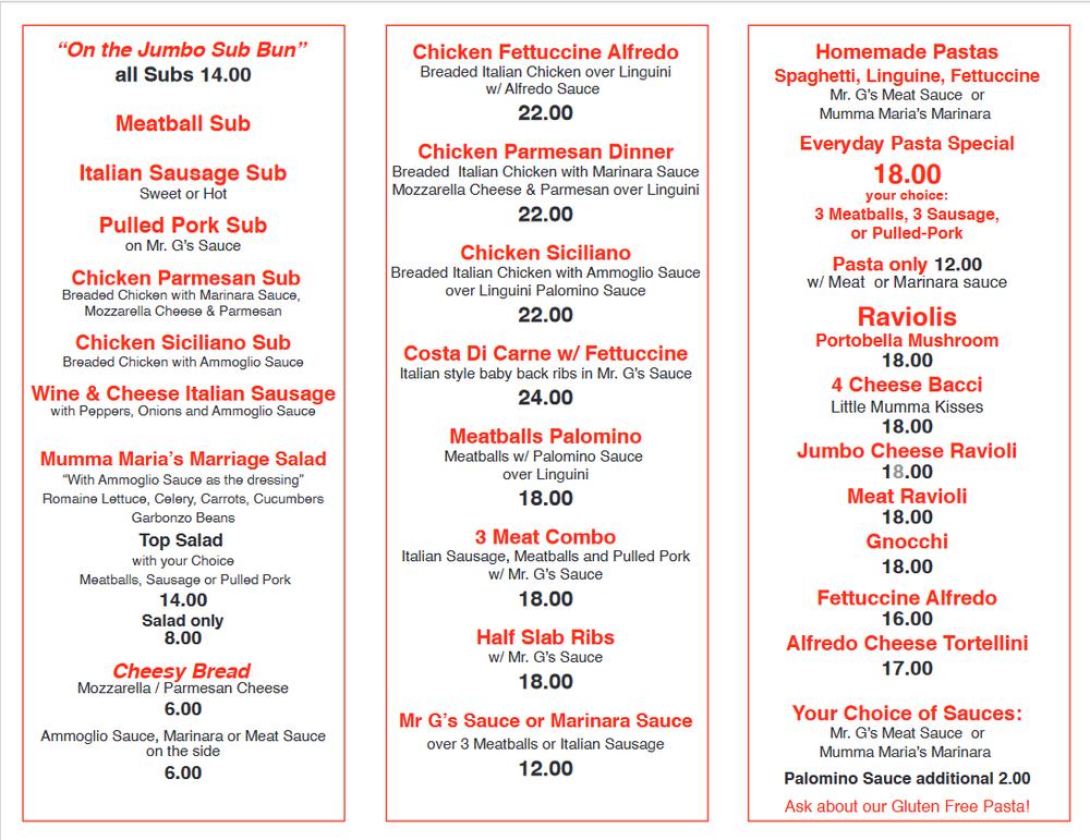 Menu at Mumma Maria's House restaurant, Detroit, Kercheval Ave