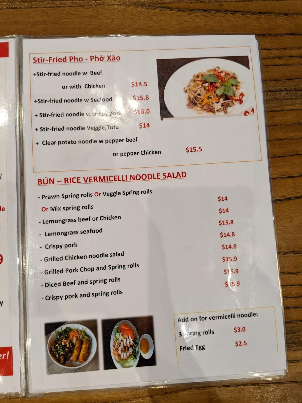 Menu at Pho Flinders Express restaurant, Melbourne, 288/290 Flinders St