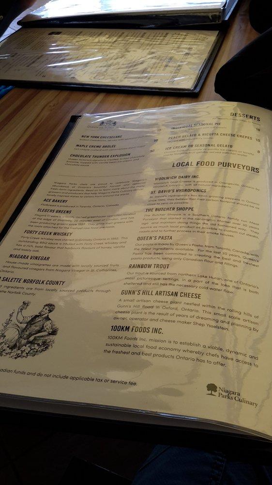 Menu at Queen Victoria Place Restaurant, Niagara Falls, Niagara River Pkwy