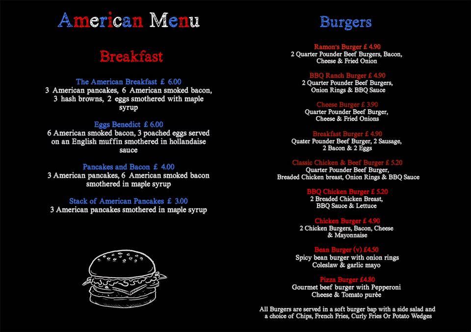 Menu at Ramon's Breakfast and Burger Bar, Cardiff
