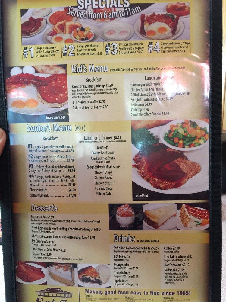 Menu at Spires Restaurant, Ontario