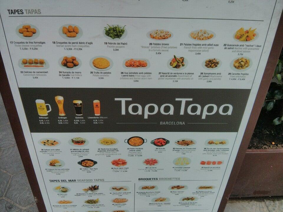 Menu at Tapa Tapa Passeig de Gràcia pub & bar, Barcelona, Pg. de Gràcia