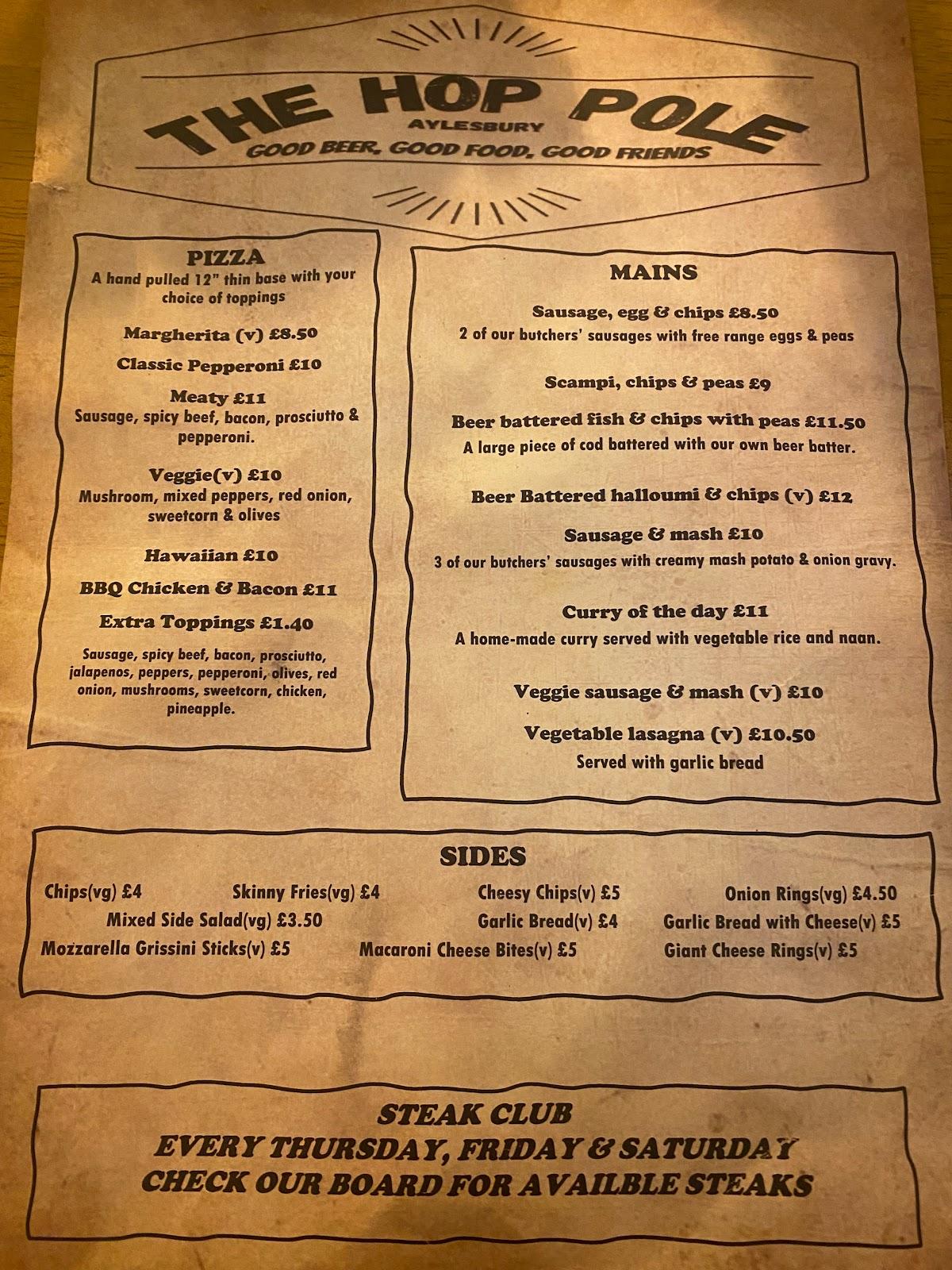Menu at The Hop Pole Craft Beer & Grill pub & bar, Aylesbury
