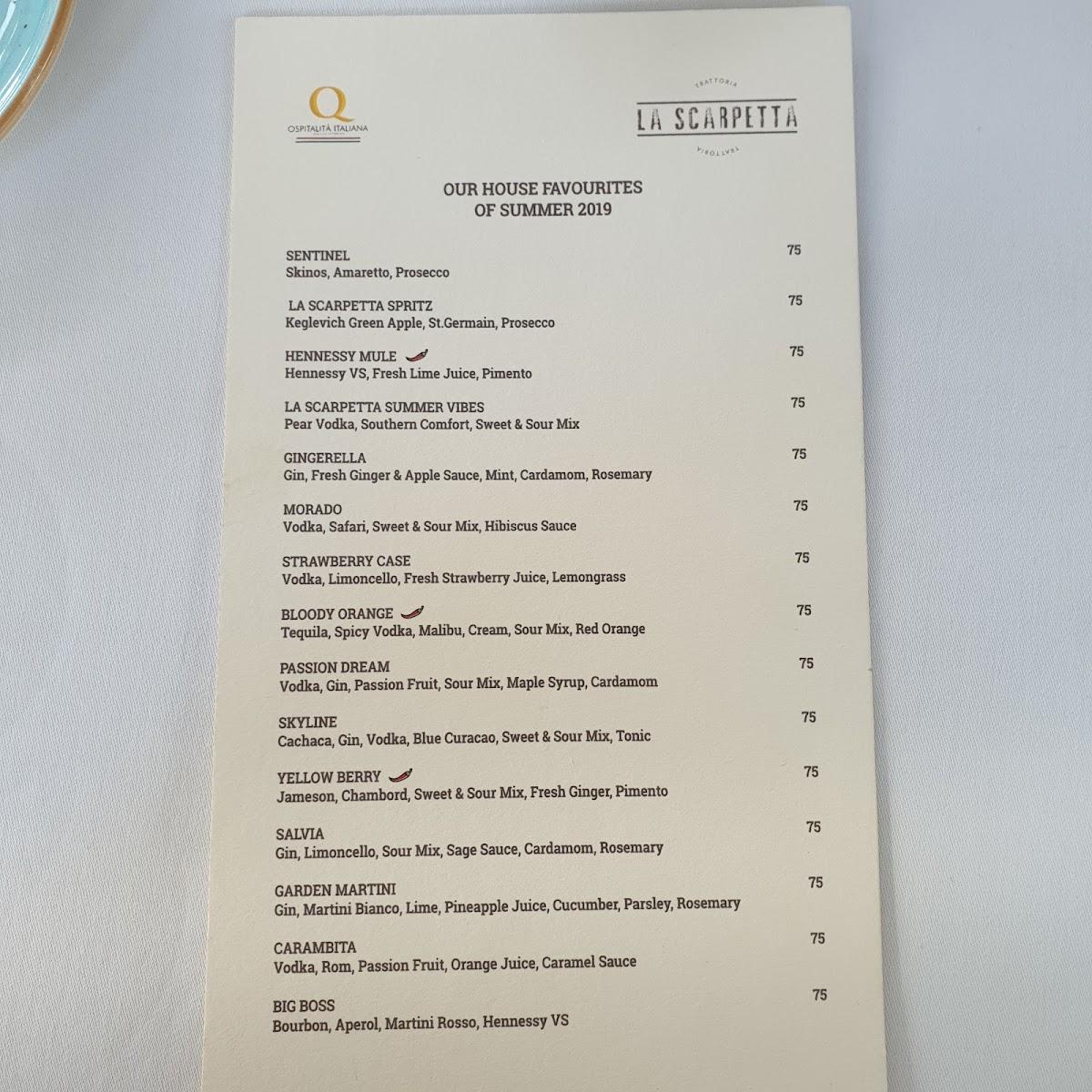 Menu at Trattoria La Scarpetta, Istanbul
