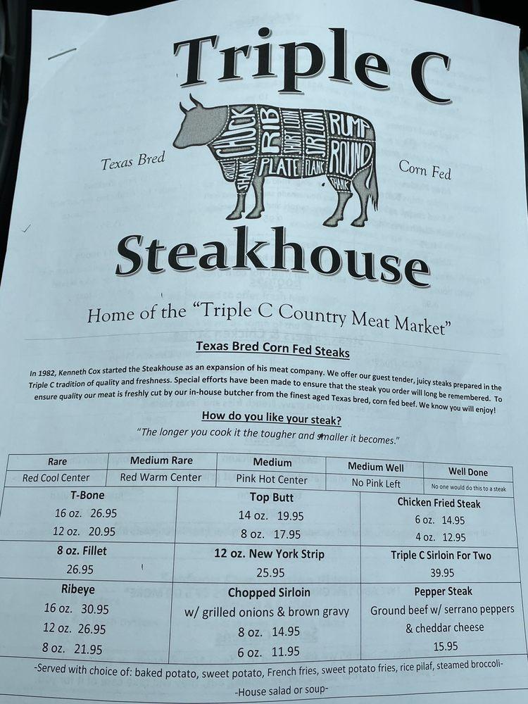 Menu at Triple C Steakhouse, Devine