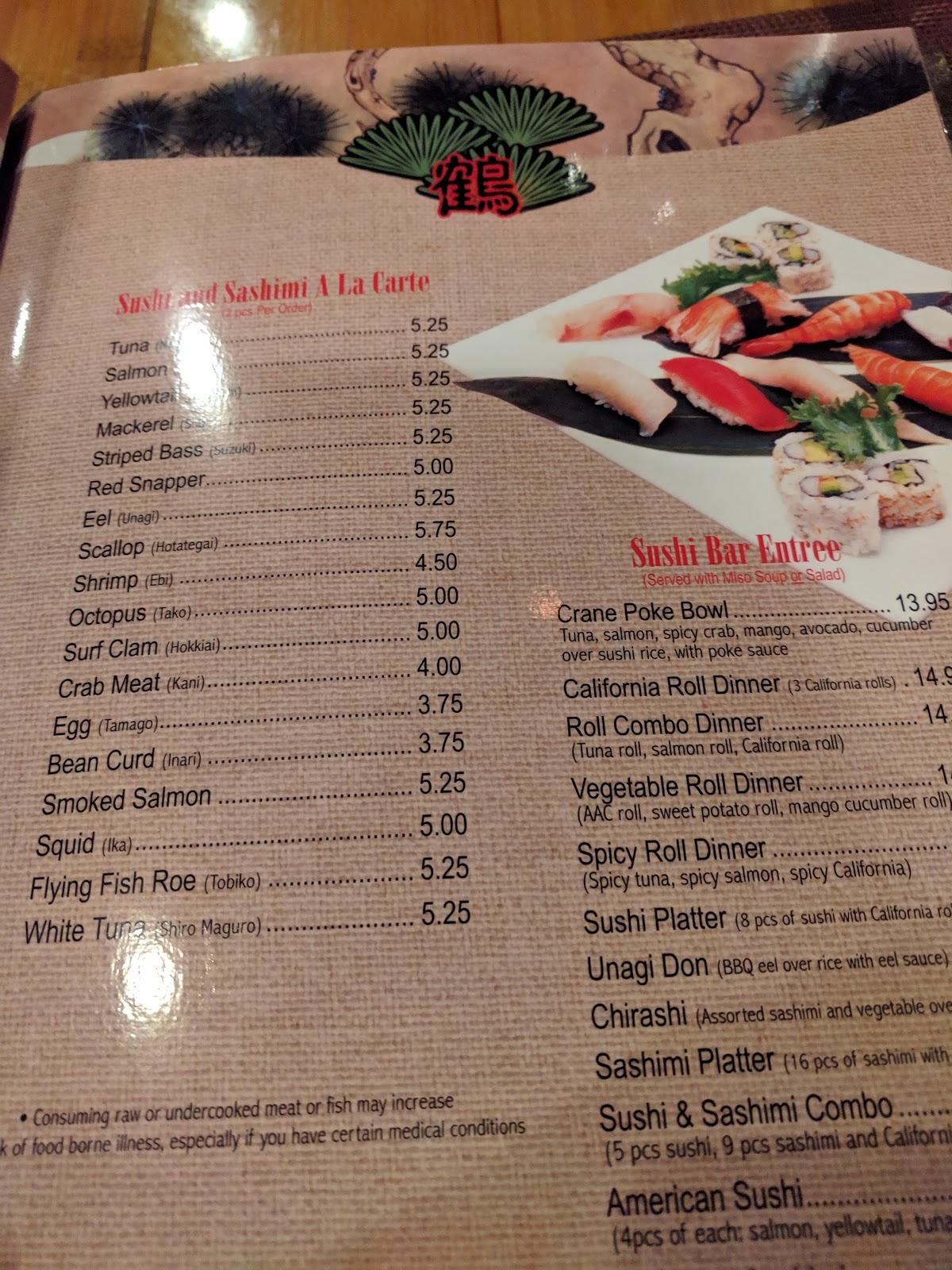 Menu at Crane Restaurant, Nashua
