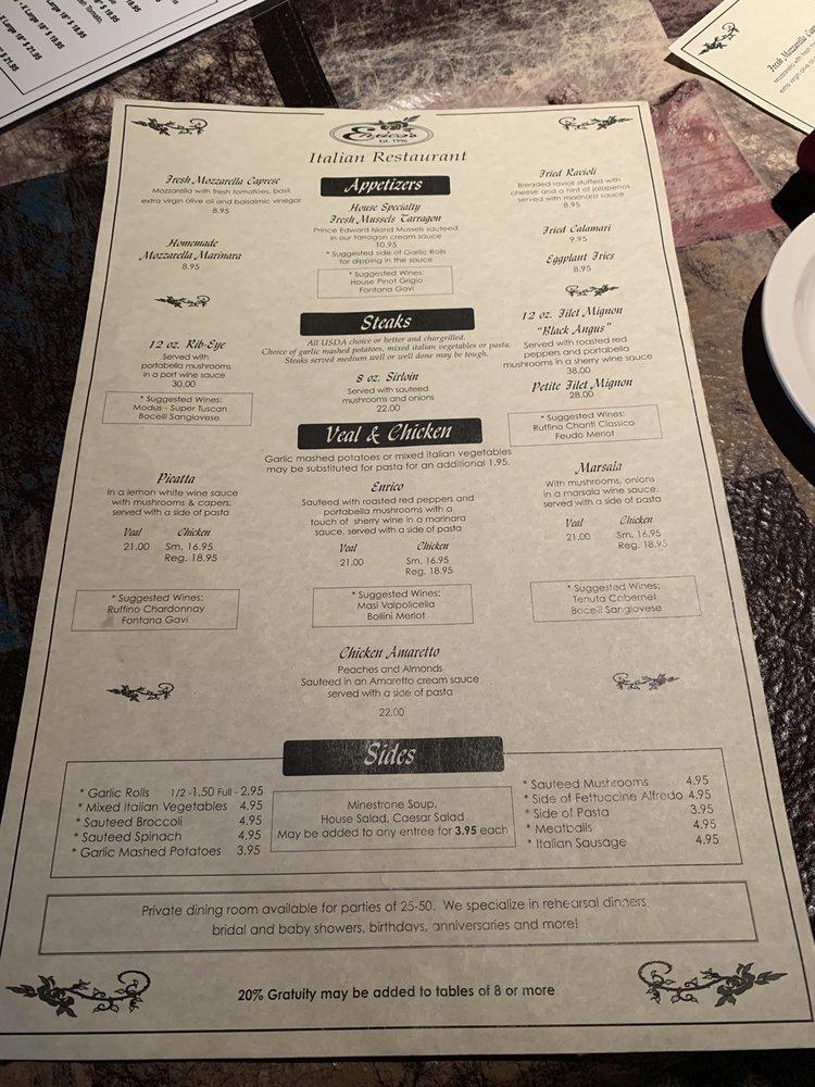 Menu at Enrico's Italian Restaurant, Young Harris, 687 Main St #5