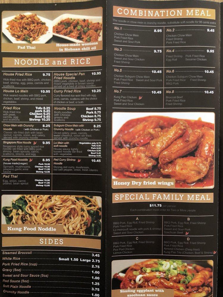 Menu at Kung Food Restaurant, Portland