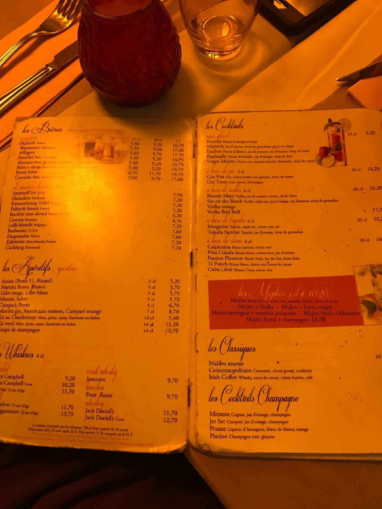 Menu at Le Bailli de Suffren restaurant, Paris, 7 Av. de Suffren