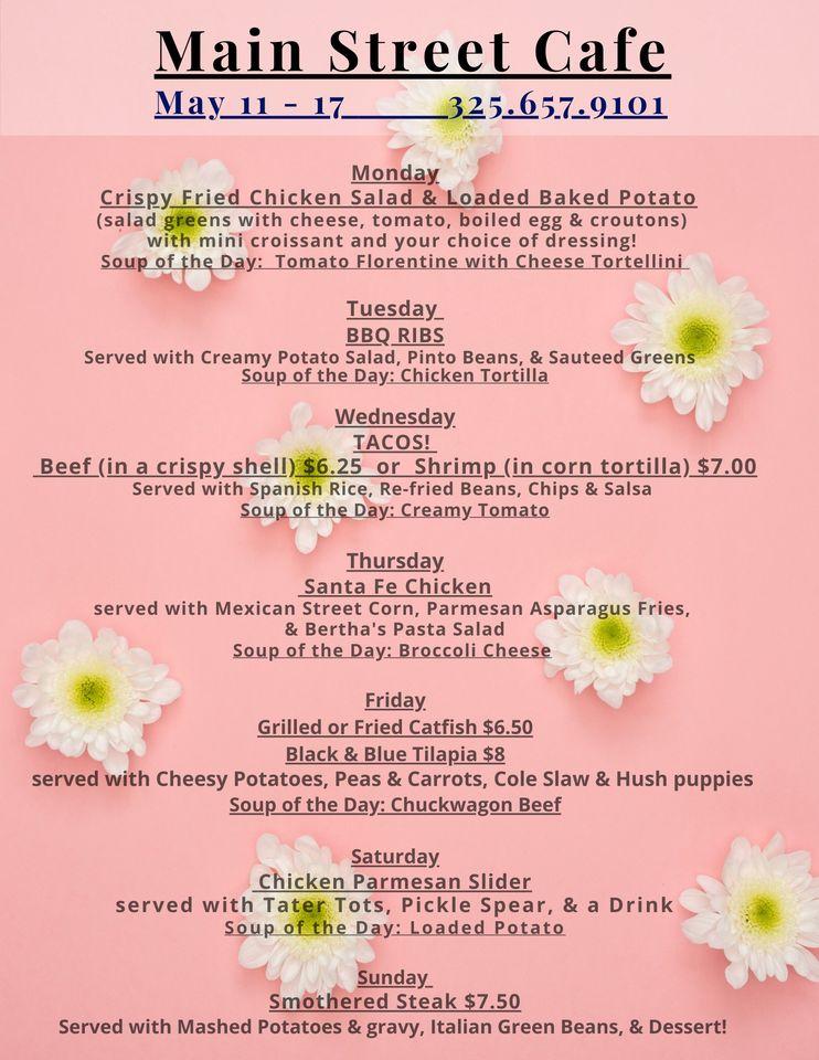Menu at Main Street Cafe, San Angelo