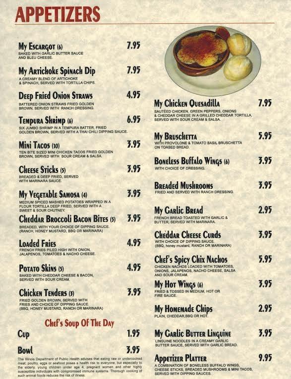 Menu at My Place Bar And Grill - Rockford IL, Rockford