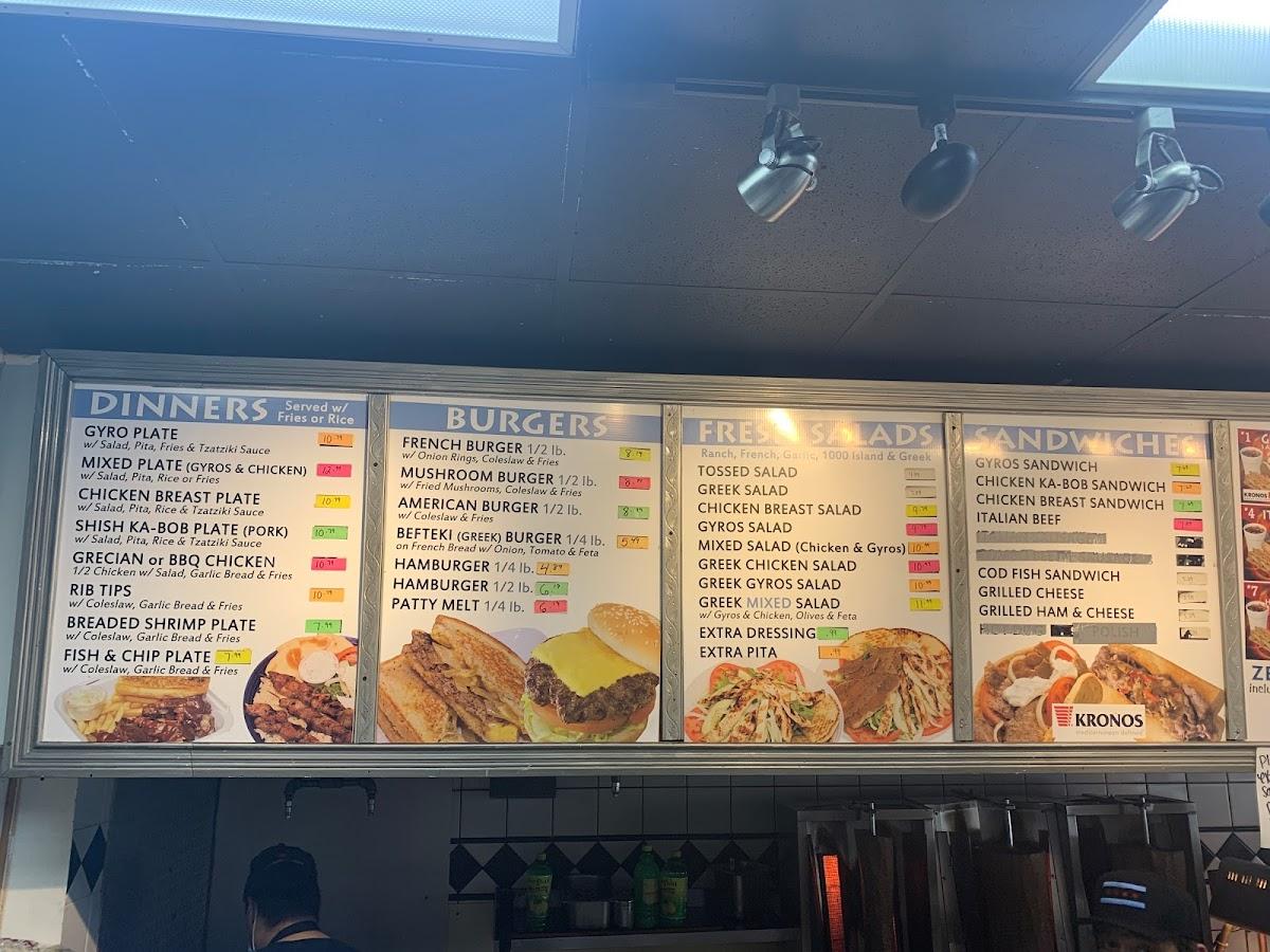 Menu at Zeus Restaurant, Chicago