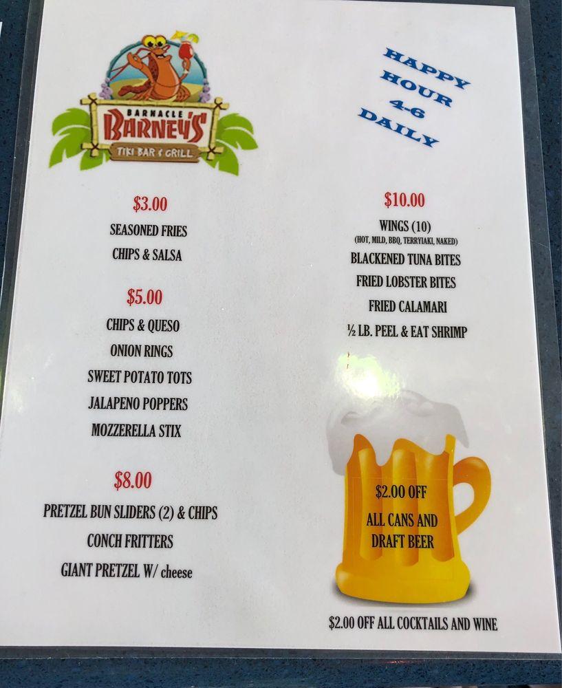 Menu at Barnacle Barney's Tiki Bar and Grill, Marathon