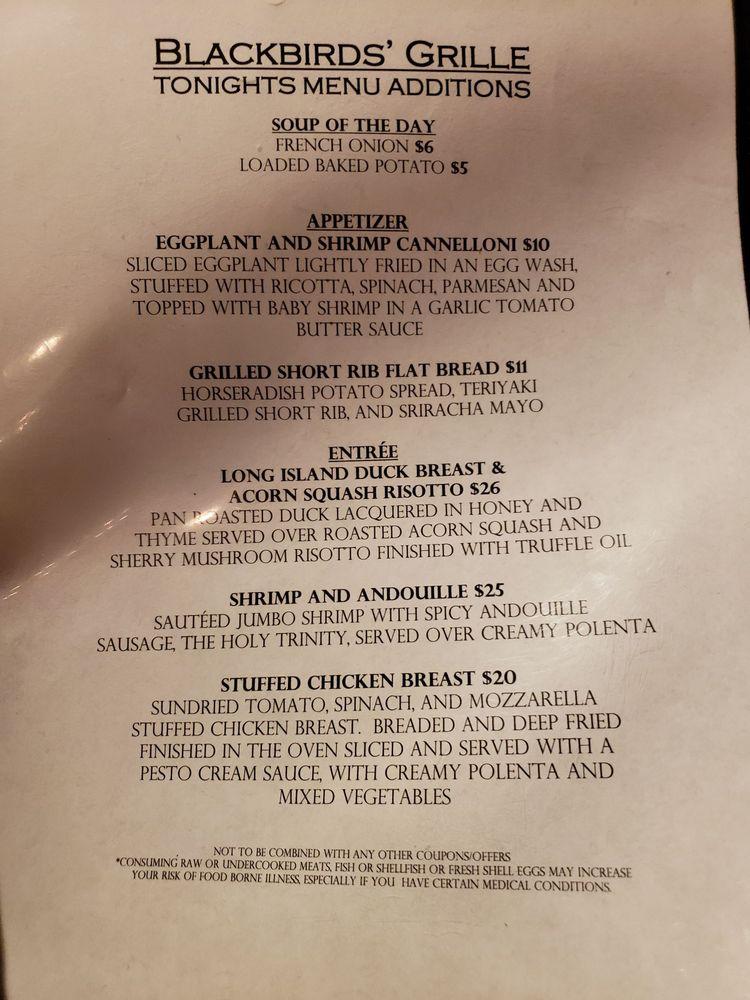 Menu at Blackbirds' Grille pub & bar, Sayville