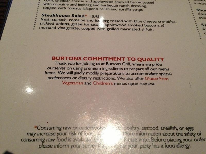 Menu at Burtons Grill & Bar, Burlington