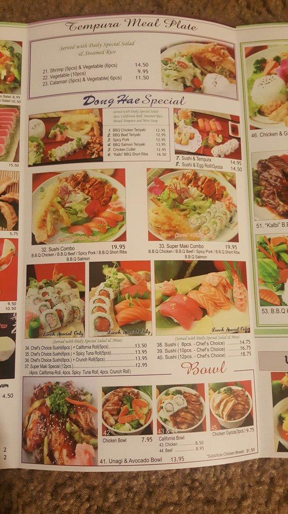 Menu at Dong Hae Sushi restaurant, Lompoc