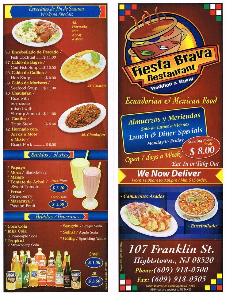 Menu at Fiesta Brava restaurant, Hightstown