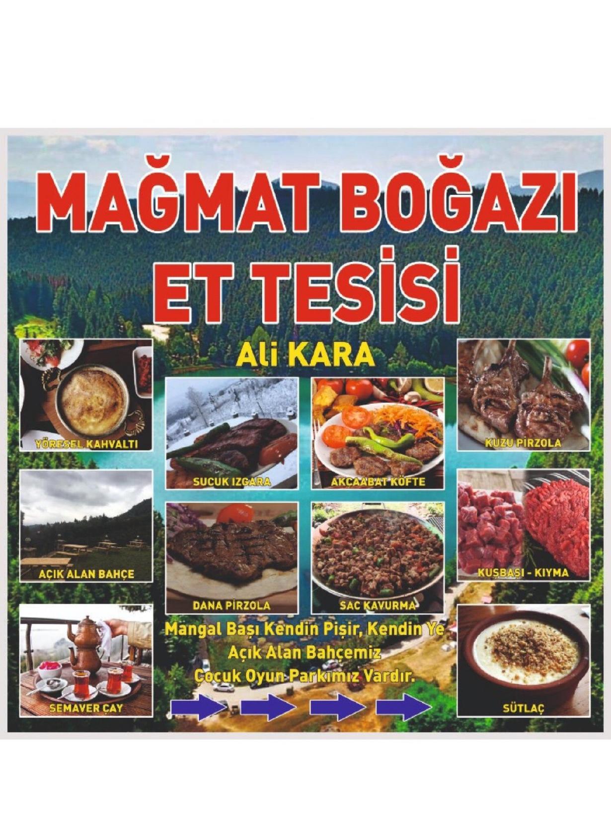 Menu at Mağmat Boğazı Et Tesisi, Turkey