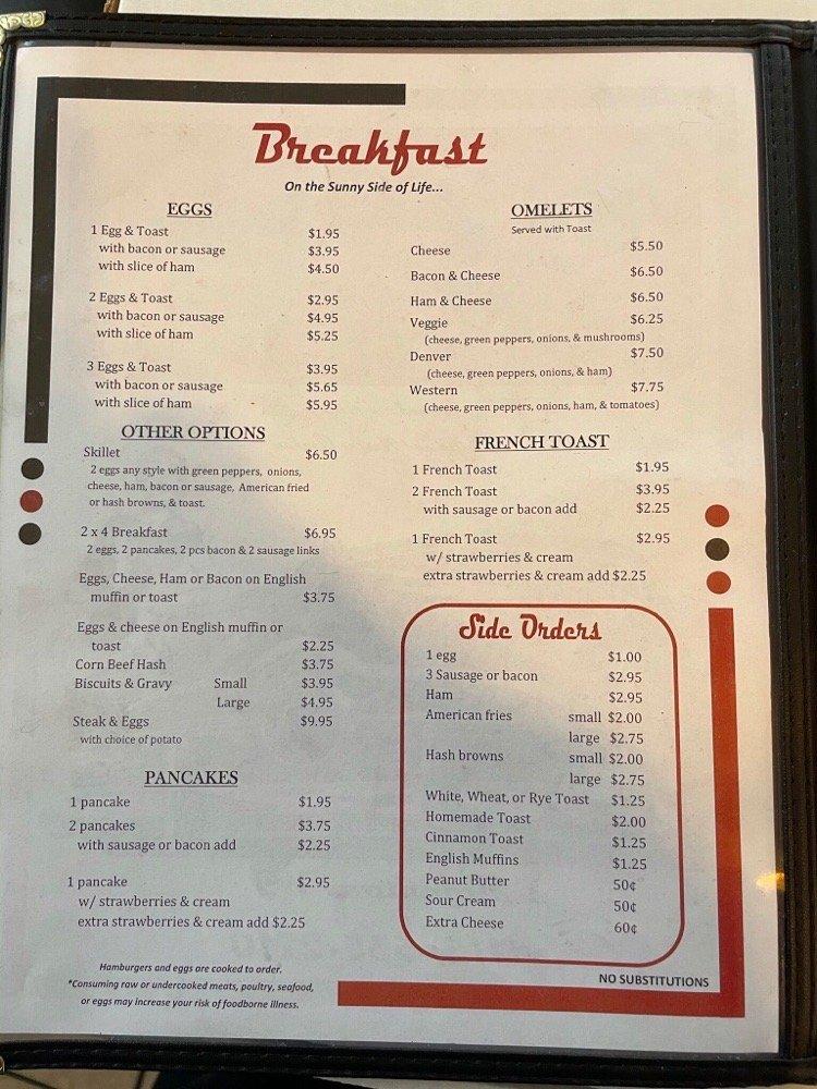 Menu at Mainstreet Diner restaurant, Tigerton