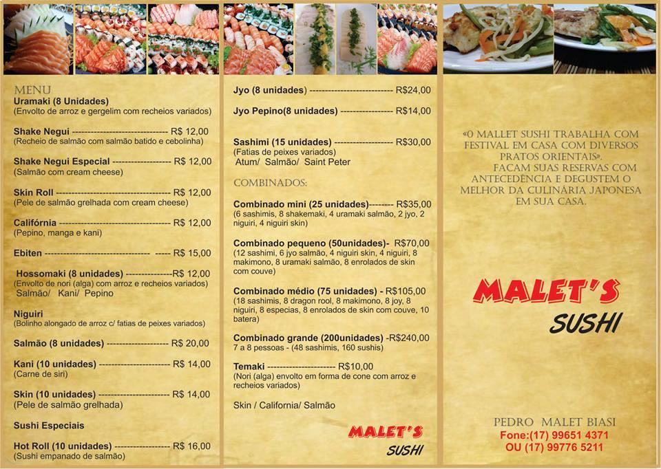 Menu at Mallet Sushi restaurant, Novo Horizonte