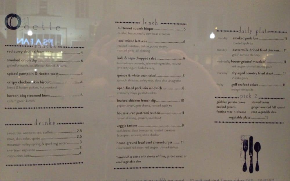 Menu at Odette pub & bar, Florence