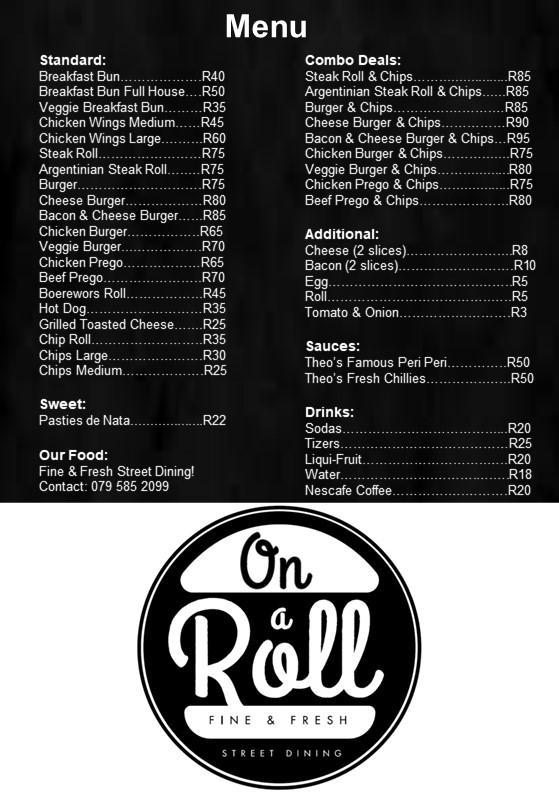 Menu at On a Roll Street Dining restaurant, Randburg
