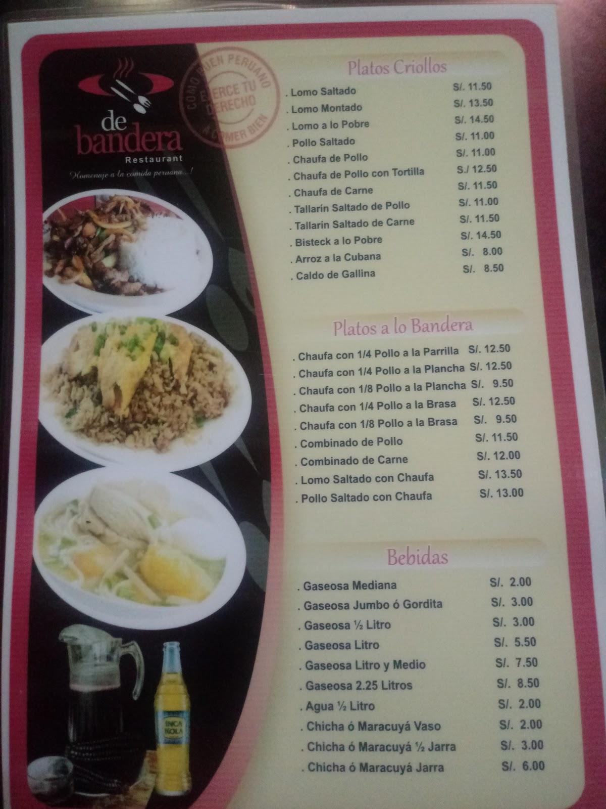 Menu at Restaurante De Bandera, Trujillo, Jirón Orbegoso 888