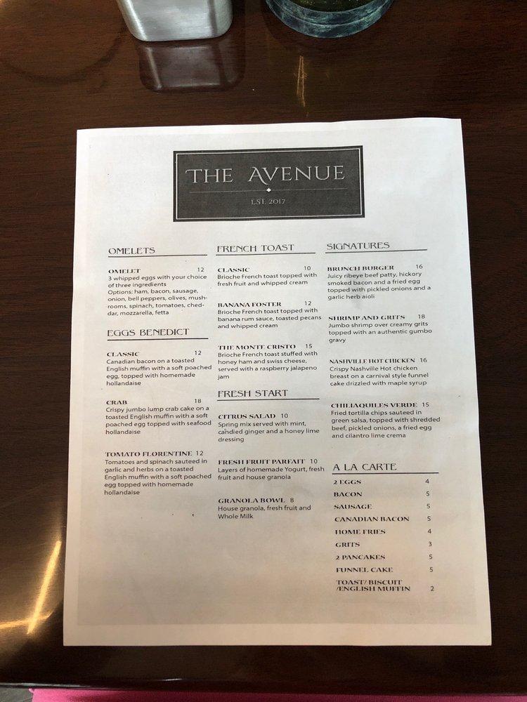 Menu at The Avenue Restaurant At The Waters Hotel, Hot Springs