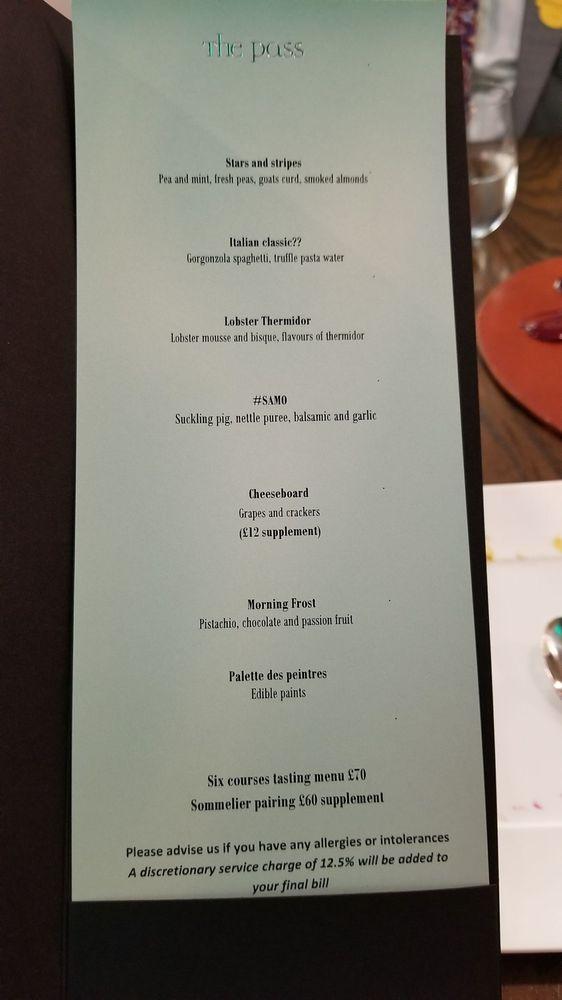 Menu at The Pass restaurant, Lower Beeding