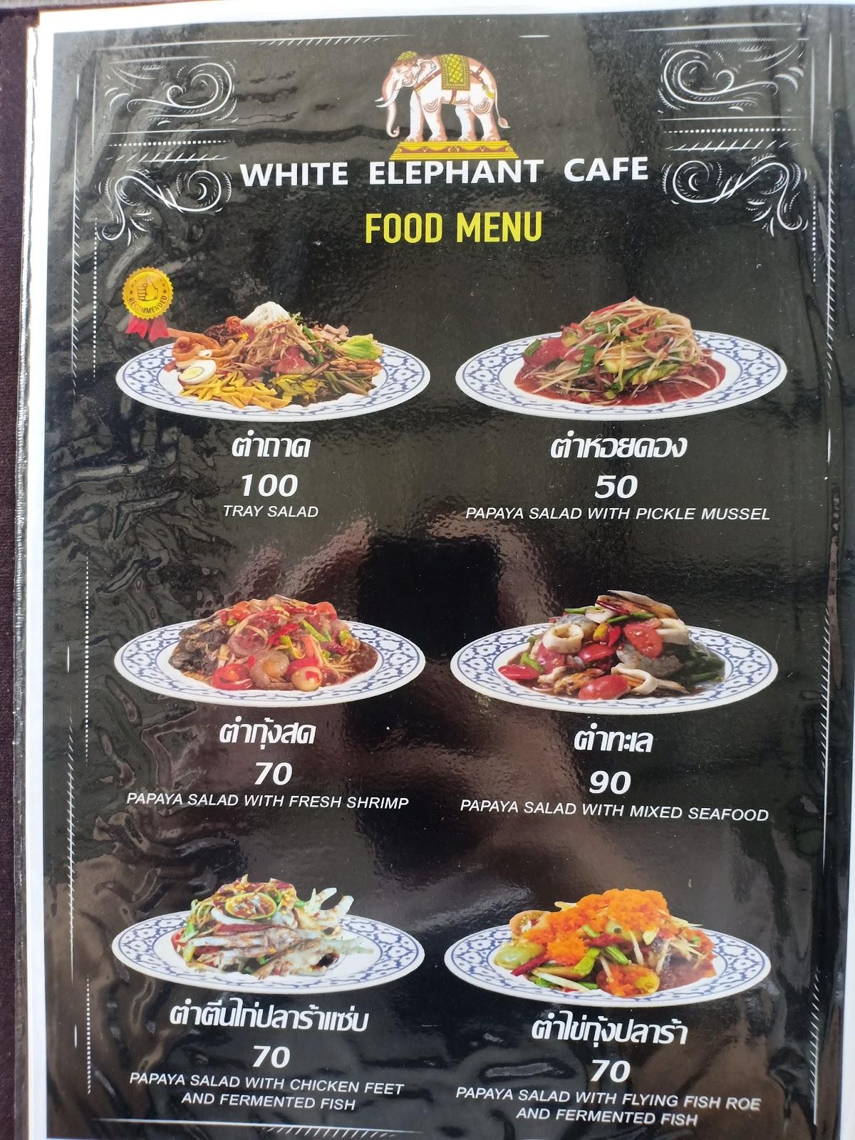 Menu at WHITE ELEPHANT CAFE, Bangkok
