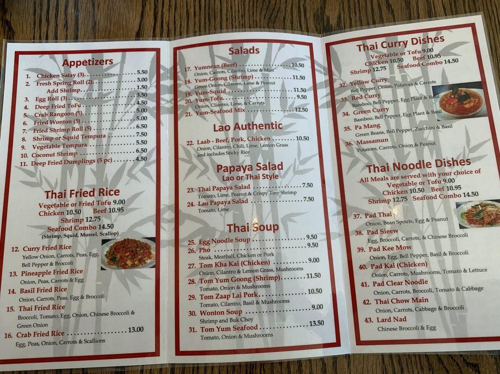 Menu at Zaap Lai Thai and Lao Cuisine restaurant, Johnson City