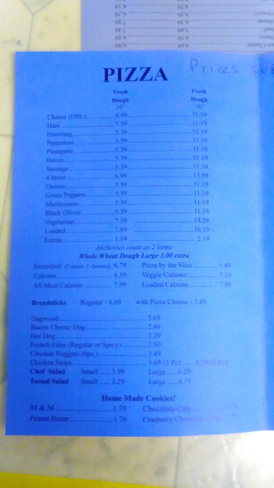 Menu at Charlie's Pizza & Sub Shop pizzeria, Ellsworth