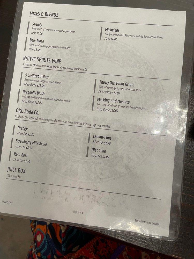Menu at Core4 Brewing, Oklahoma City