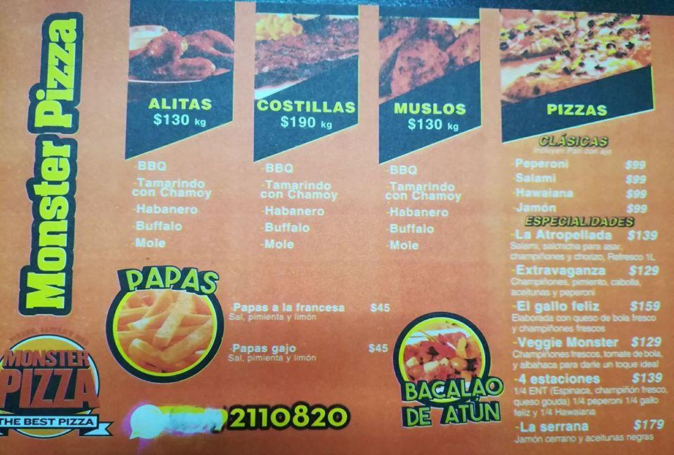 Menu at Monster PIZZA restaurant, Merida, Montecarlo Norte