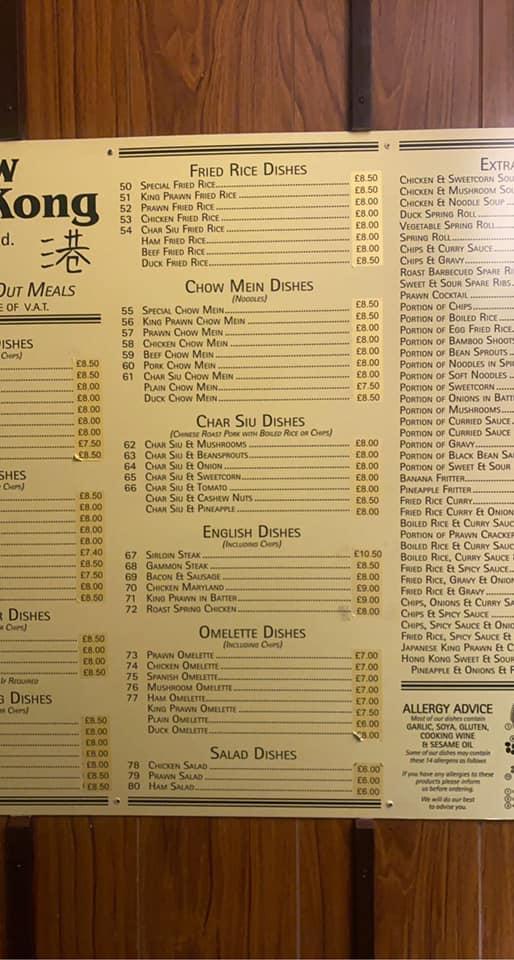 Menu at New Hong Kong fast food, Montrose