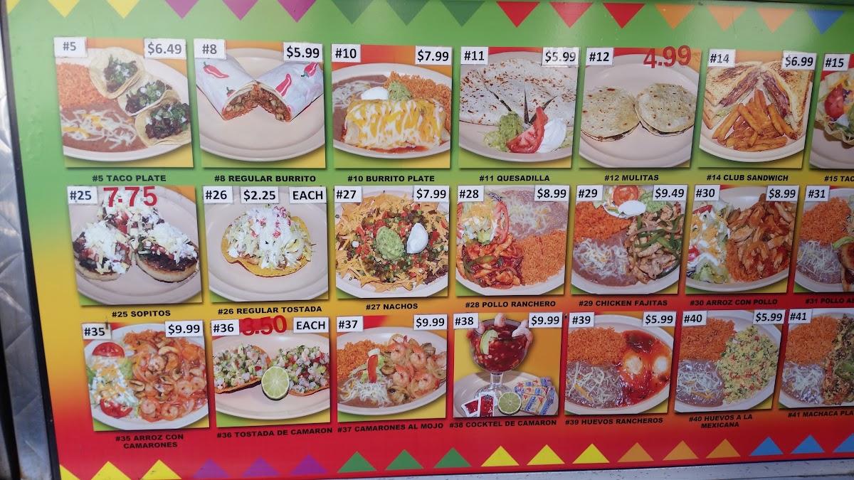 Menu at Ricos Tacos restaurant, Tacoma, Center St