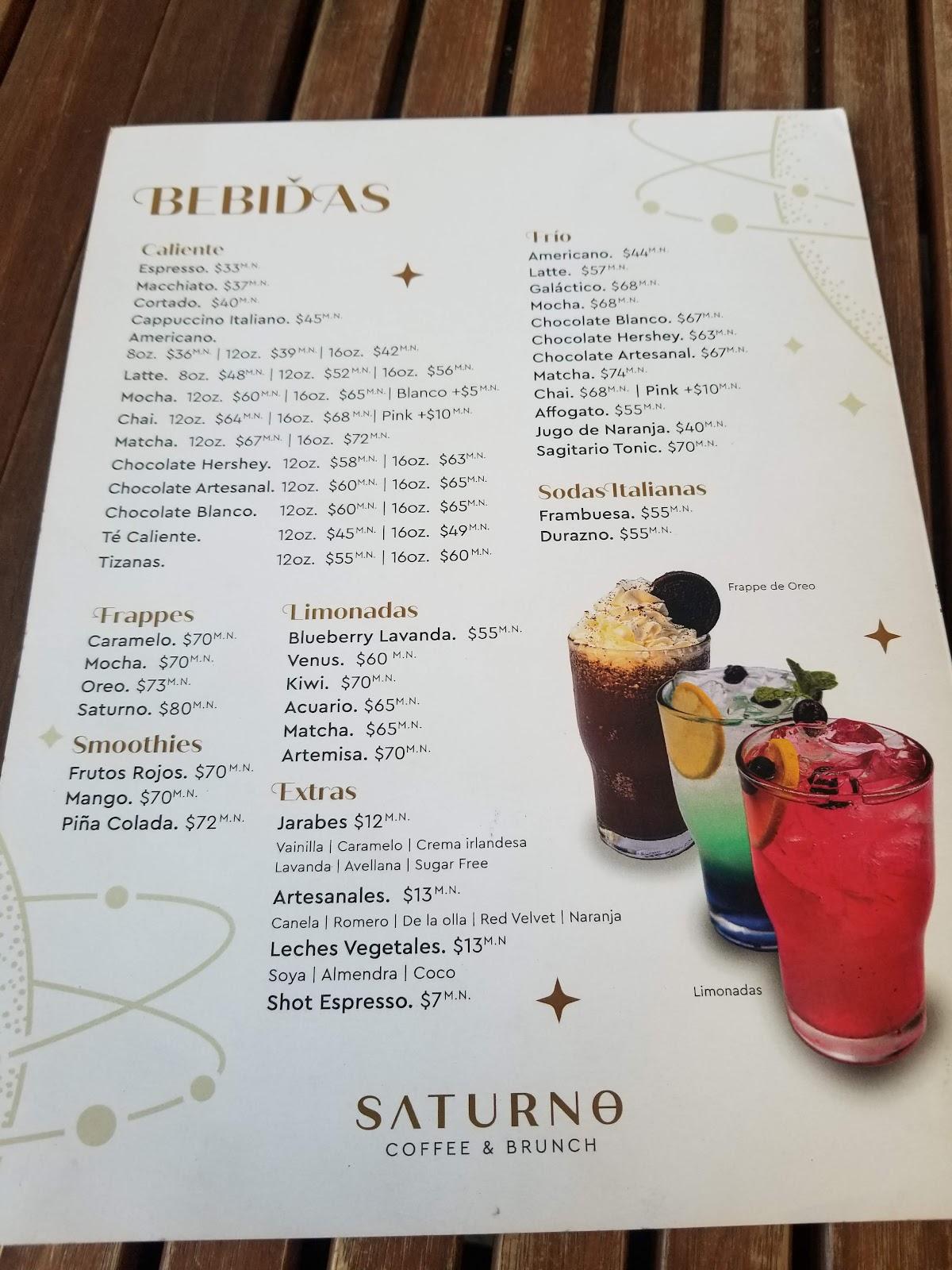 Menu at Saturno Café, Tijuana